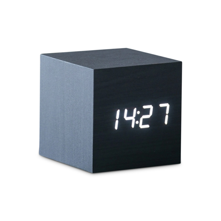 Gingko - Cube Click Alarm Clock, White LED | Gessato Design Store